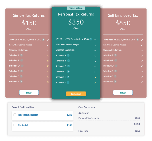 Tax Return Services Pricing - Tiered Pricing | Fresh Proposals