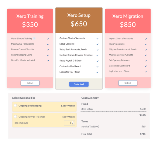 Xero Software Training Service Pricing - Tiered Pricing | Fresh Proposals