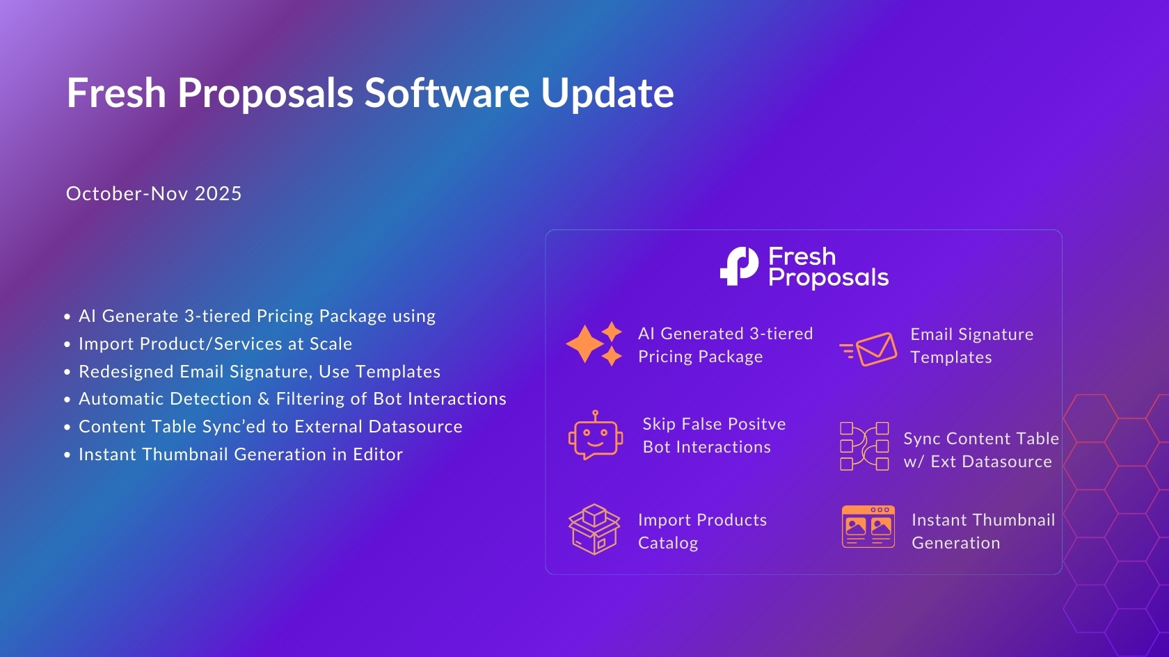 Fresh Proposal Software Update: Oct-November 2025